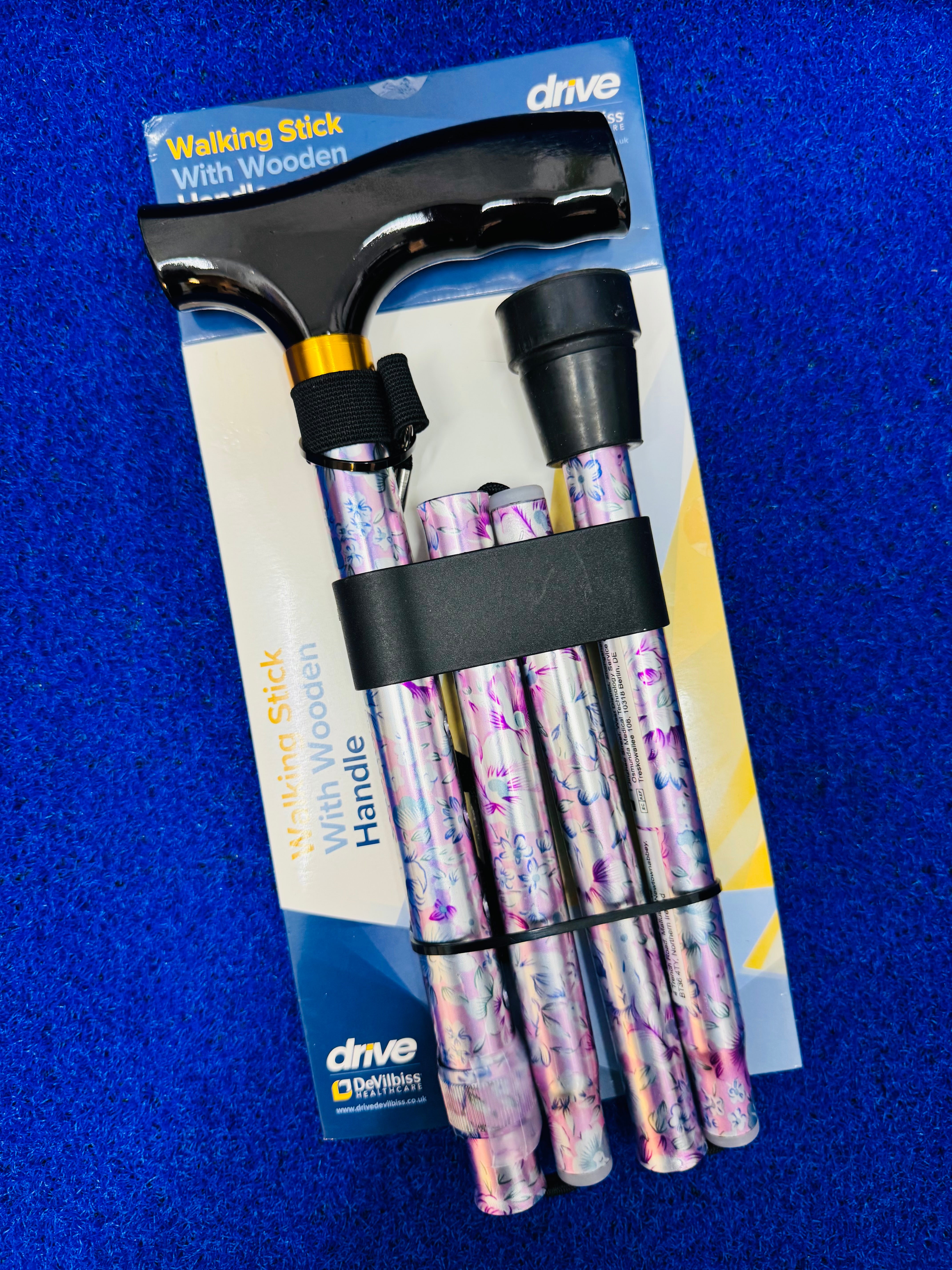 Drive DeVilbiss Folding Walking Stick - Lilac Floral – Platinum Mobility